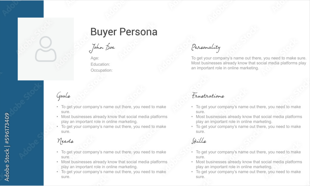 User Persona Document Template Vector Illustration. Examples of User ...