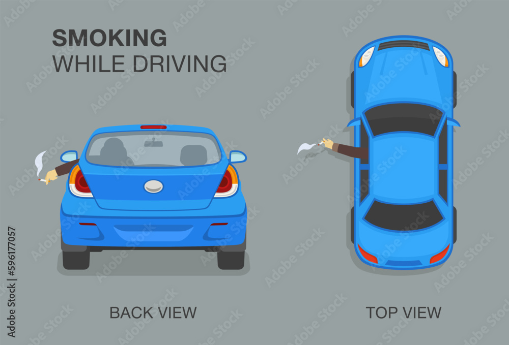 Isolated smoking driver. Hand with cigarette hanging out the car window ...