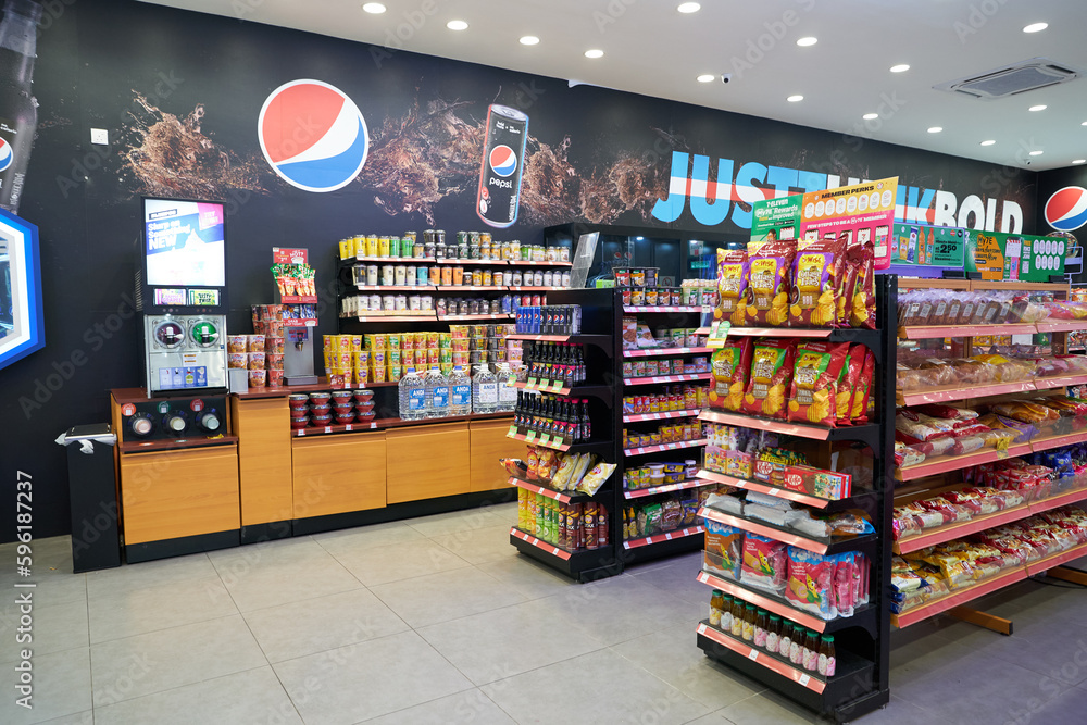 KUALA LUMPUR, MALAYSIA - CIRCA MARCH, 2023: interior shot of 7-eleven ...
