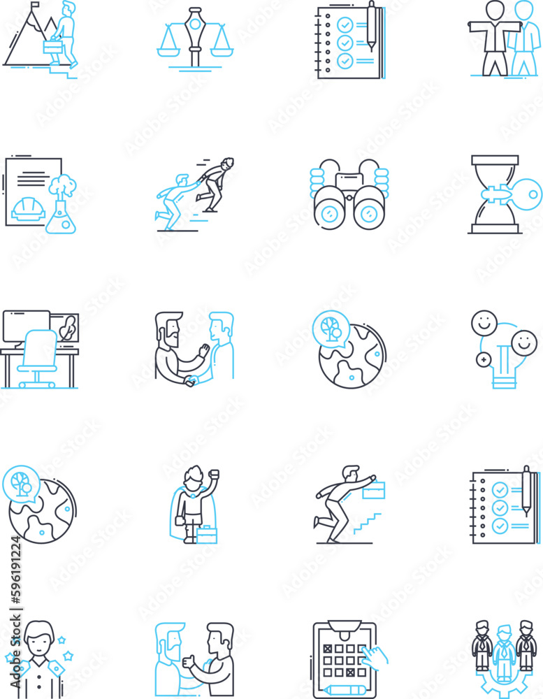 Dedication and commitment linear icons set. Loyalty, Perseverance, Consistency, Devotion ...