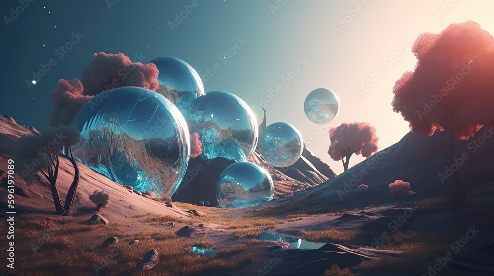 Paisaje utópico futurista y tecnológico ilustración de Stock | Adobe Stock