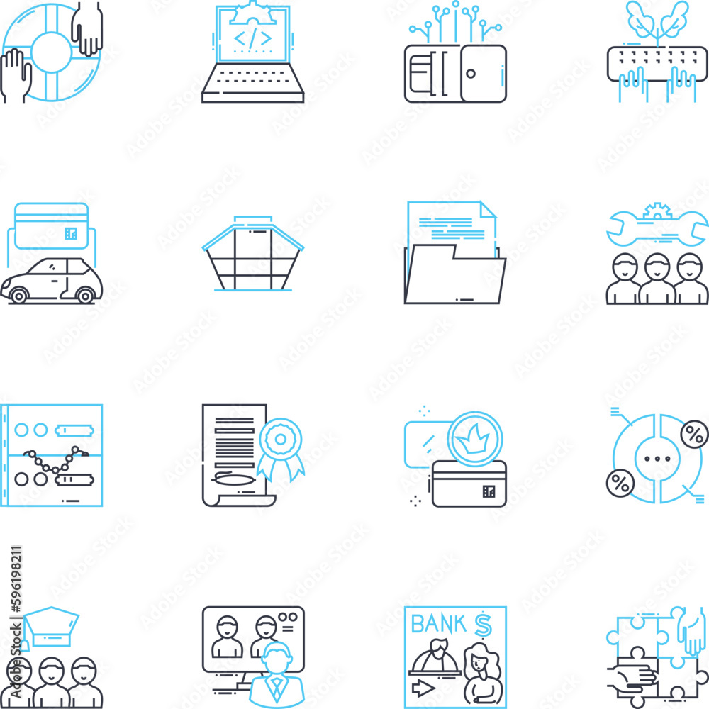 Office space planning linear icons set. Ergonomics, Furniture, Layout ...