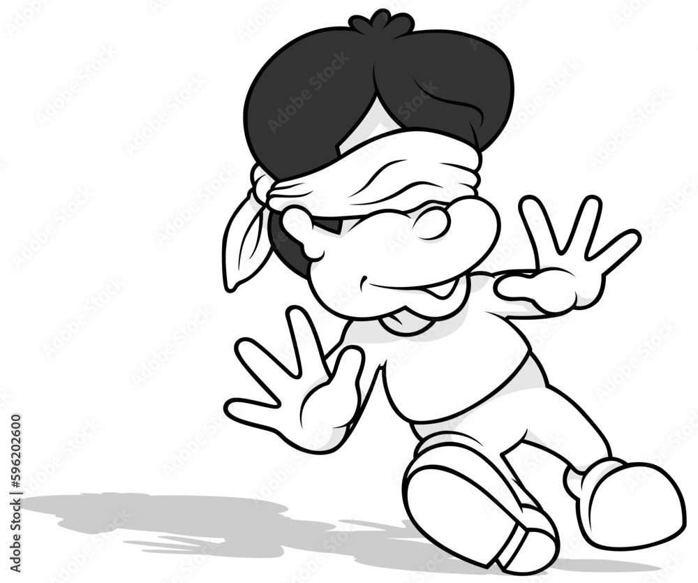 Drawing of a Little Boy Playing a Game on a Blind Man's Buff Stock ...