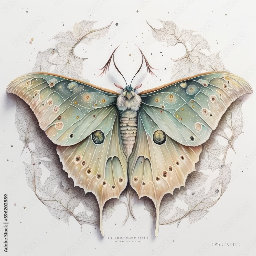Moon Moth Celestial Composition - A Detailed Watercolor Painting by ...
