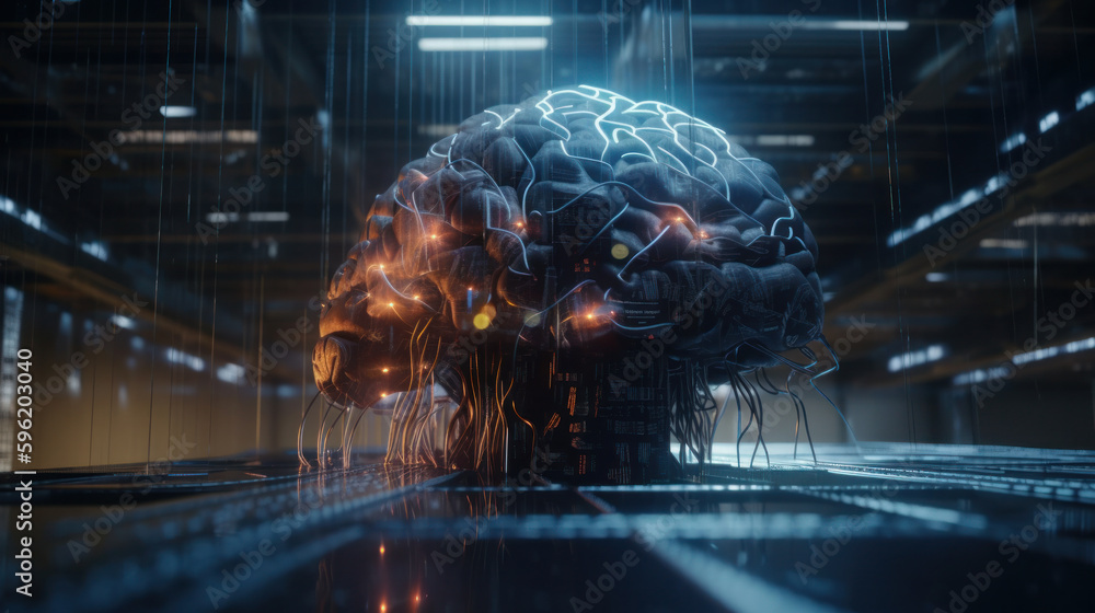 Futuristic android brain on circuit board background representing ...