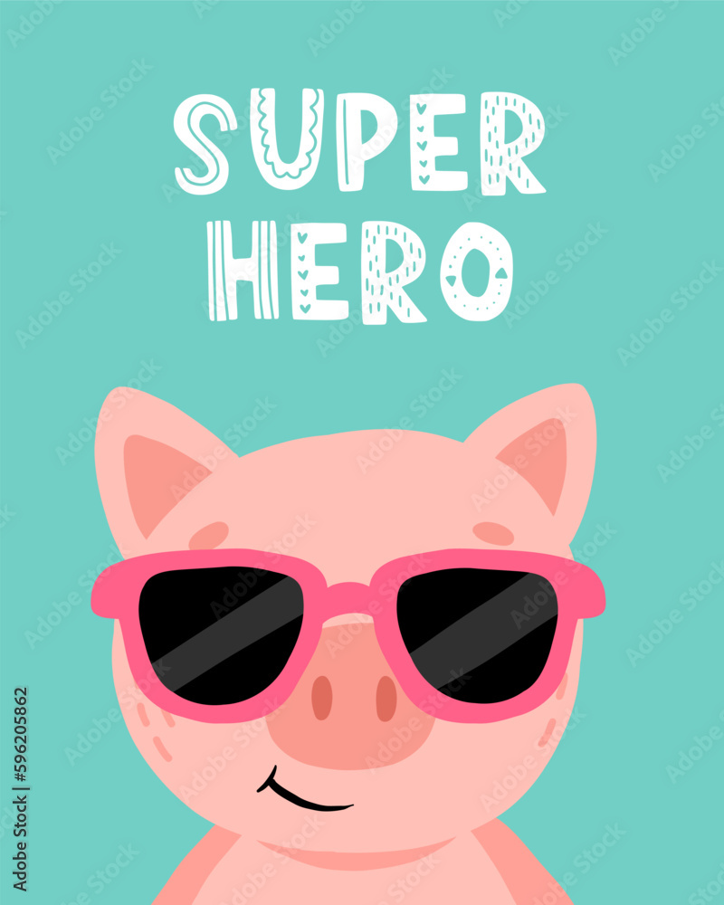 Animal pig kid card. Cute child greeting and invitation cards for ...