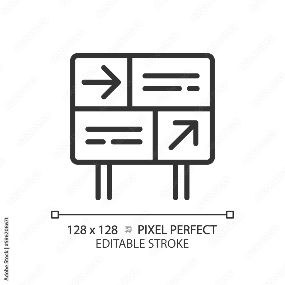 Directional sign pixel perfect linear icon. Train station. Navigation ...