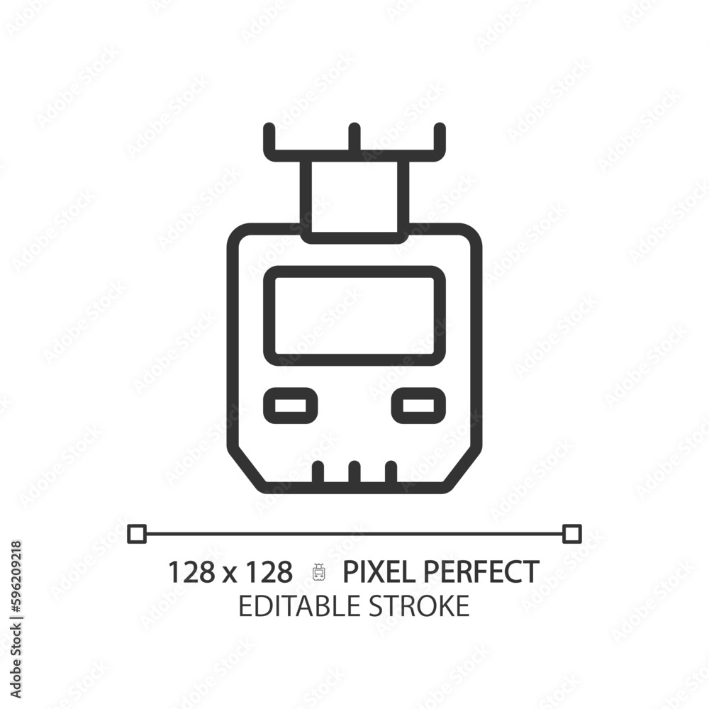 Suspended monorail pixel perfect linear icon. Suspension railway ...