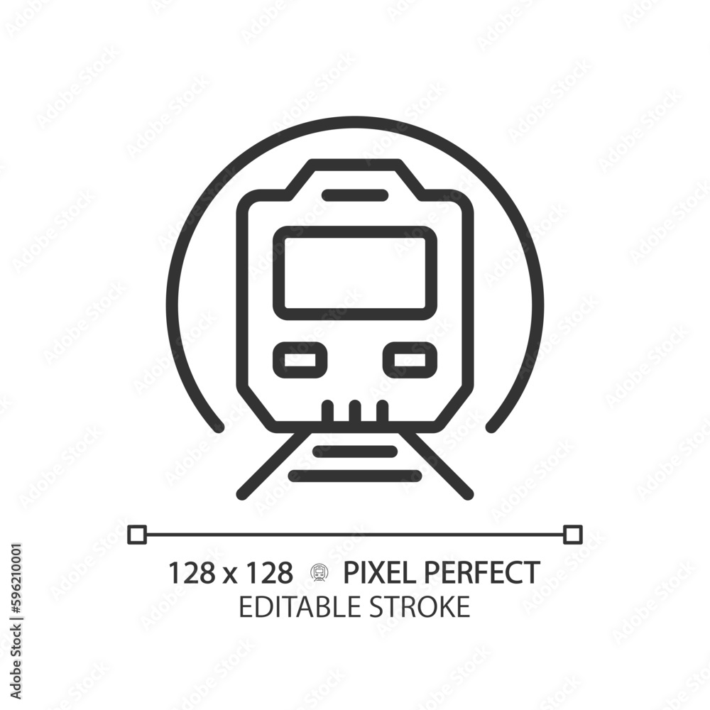 Metro train pixel perfect linear icon. Subway station. Underground ...