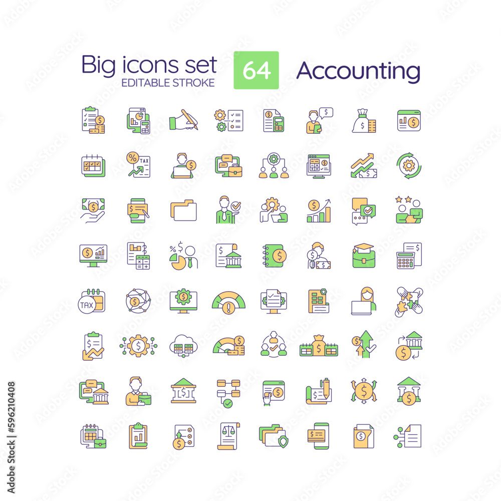 Accounting RGB color icons set. Financial transactions. Recording ...