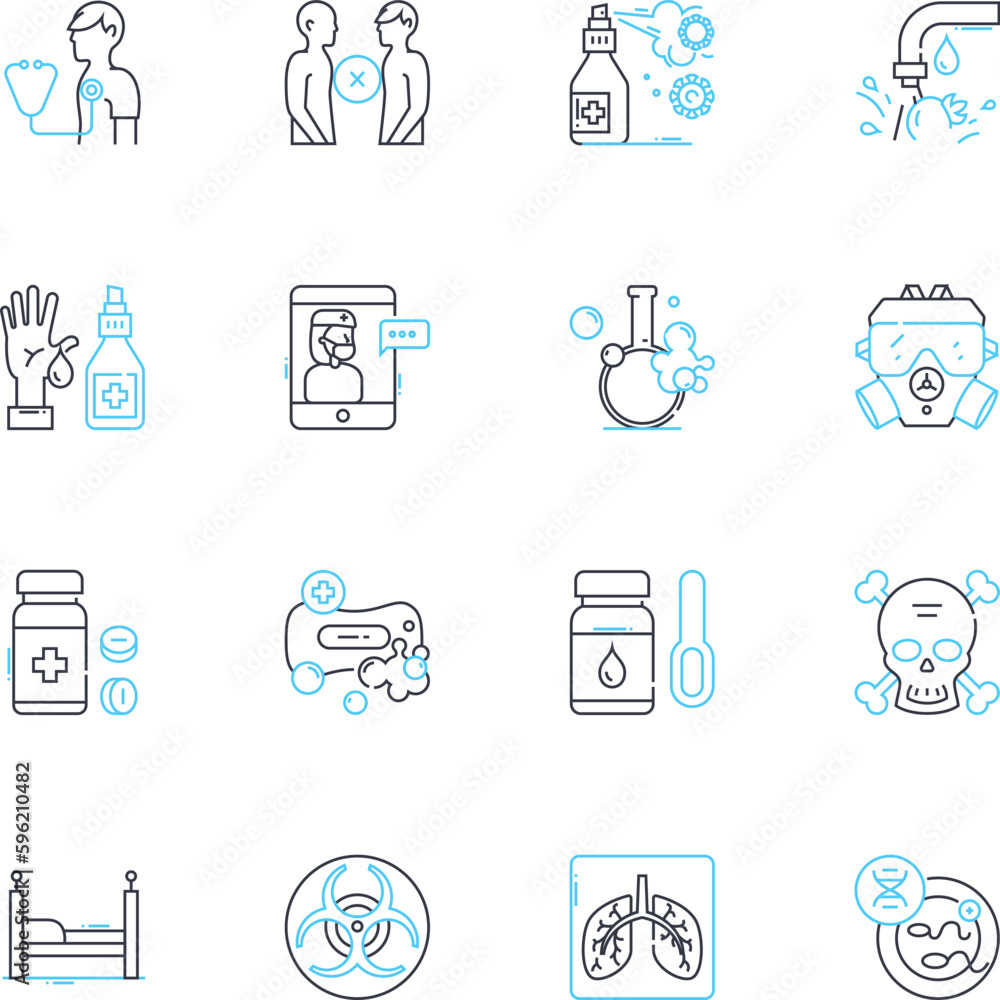 Microbes linear icons set. Bacteria, Fungi, Viruses, Protozoa, Archaea ...