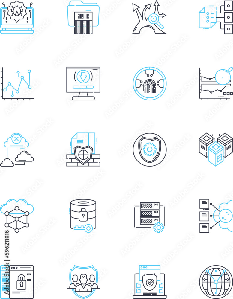 Data protection linear icons set. encryption, security, backup, privacy, confidentiality ...