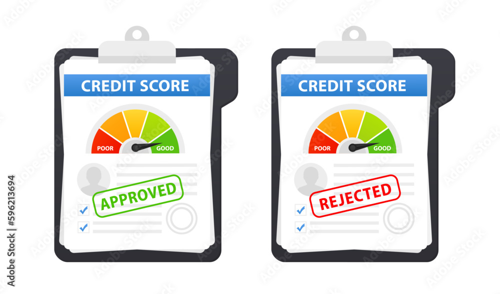 Credit score document. Stamp Approved rejected. Paper sheet chart of ...