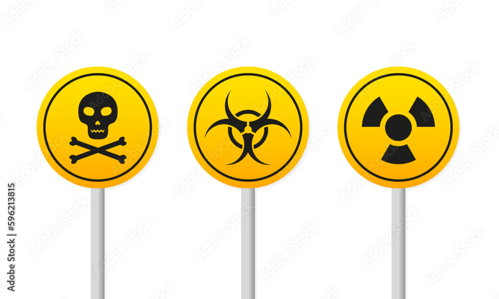 Warning label, warning tape, danger sign vector. Radiation sign, toxic ...