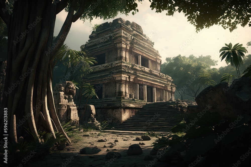 Ancient mayan temple - Generative AI Stock Illustration | Adobe Stock