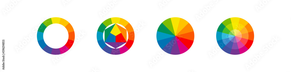 Color wheel set. RGB and CMYK multi-colored circle spectrum. Vector ...