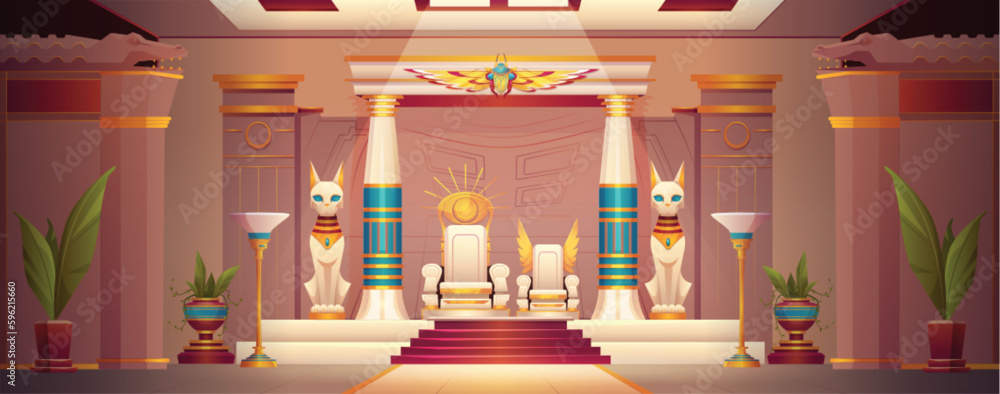 Vetor de Ancient egyptian pharaoh throne in palace interior. Egypt ...