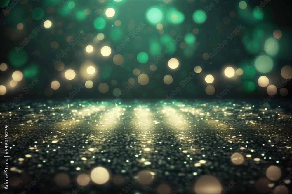 Creative green dance floor stage, empty podium green golden background ...