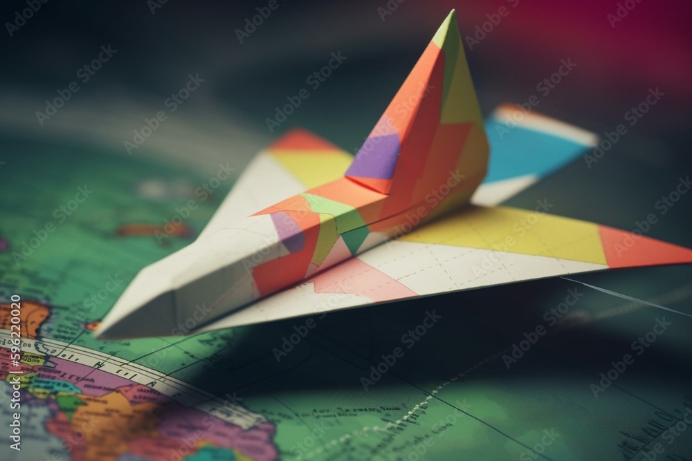 Multi-colored adhesive label featuring a paper airplane design ...
