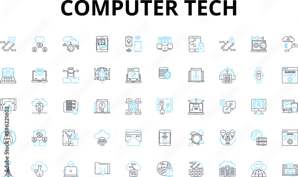 Computer tech linear icons set. Hardware, Software, Processor, Memory ...