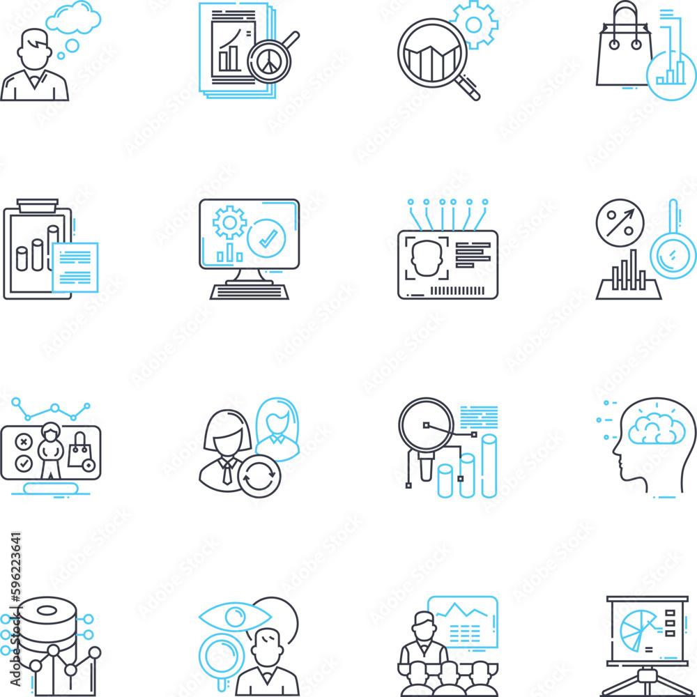 Market evaluation linear icons set. Analysis, Research, Competition ...