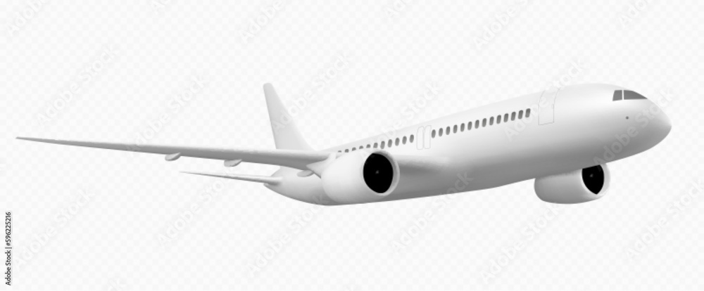 3d white plane flight isolated vector travel icon png. Realistic render ...