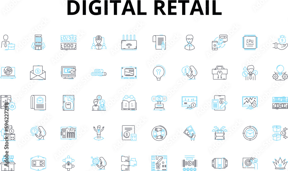 Digital retail linear icons set. E-commerce, Omnichannel ...
