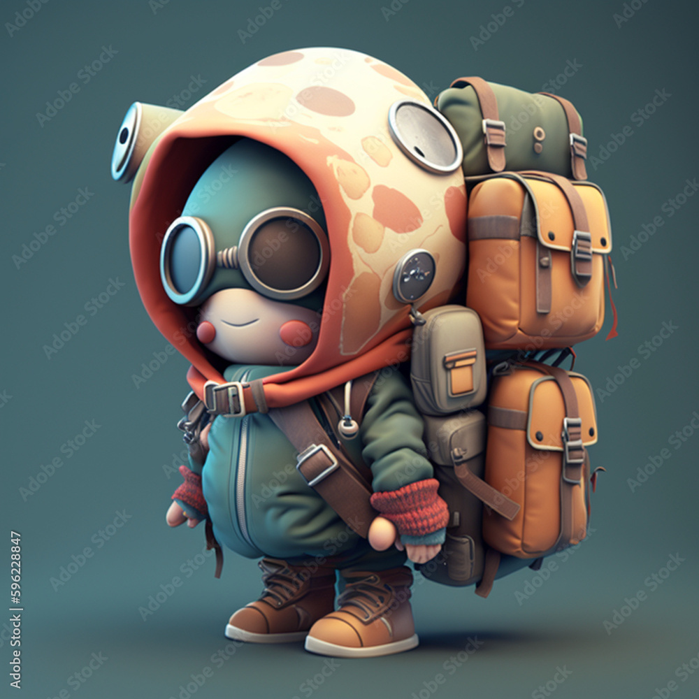 cute 3d explorer character with a massive backpack , Generative Ai ...