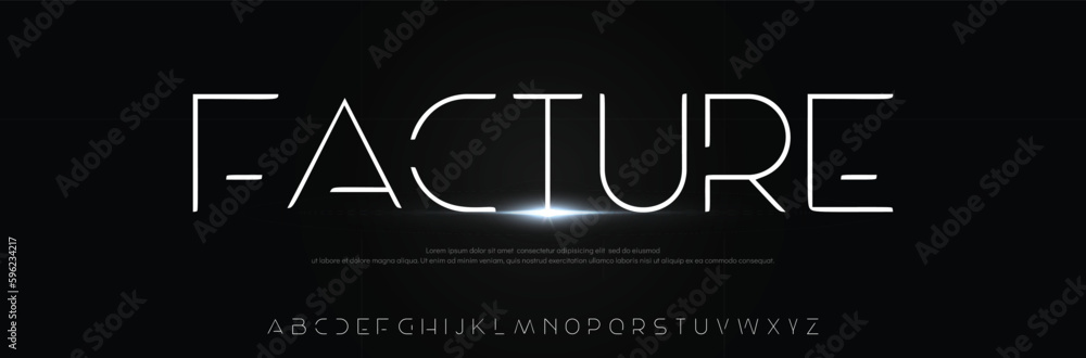 Facture, thin futuristic font, minimalistic abstract alphabet, figure ...