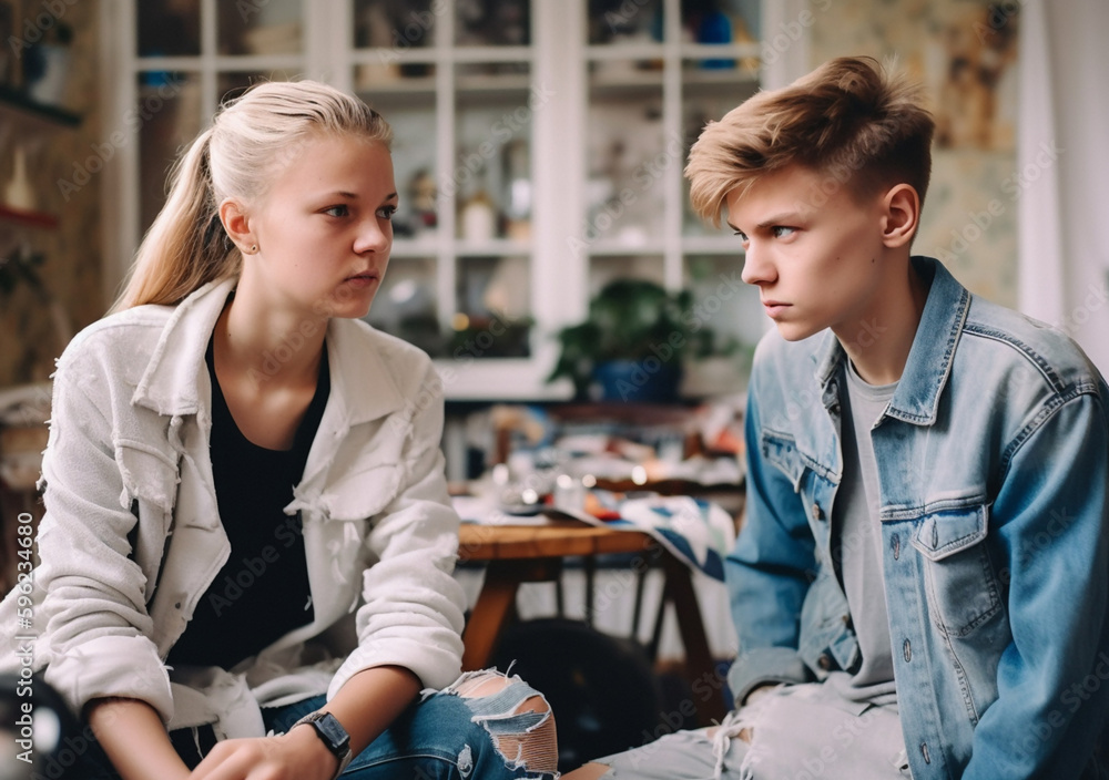 Brother and sister look offendedly at each other adolescent problems ...