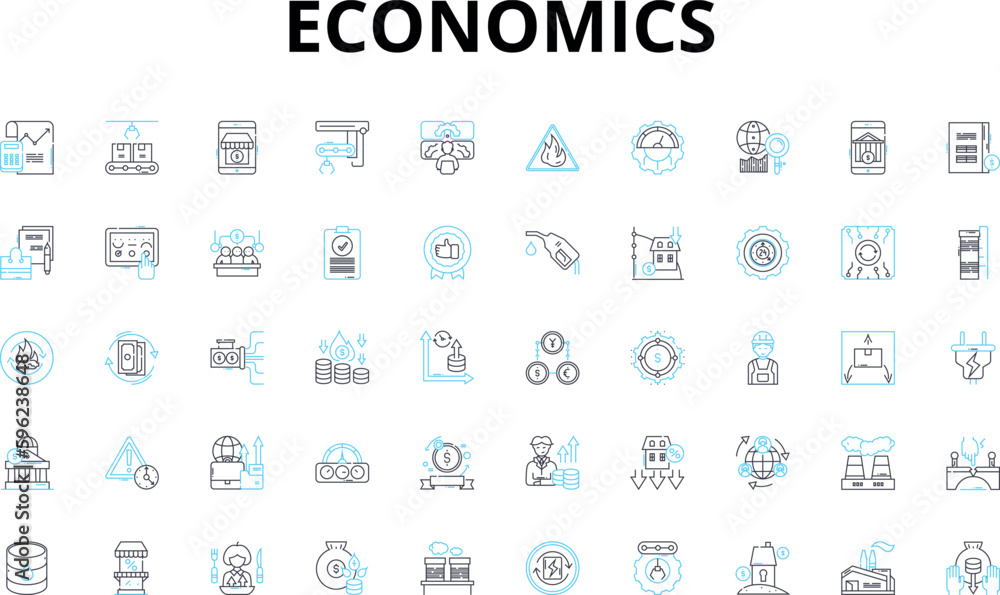 Economics linear icons set. Inflation, Recession, Supply, Demand ...