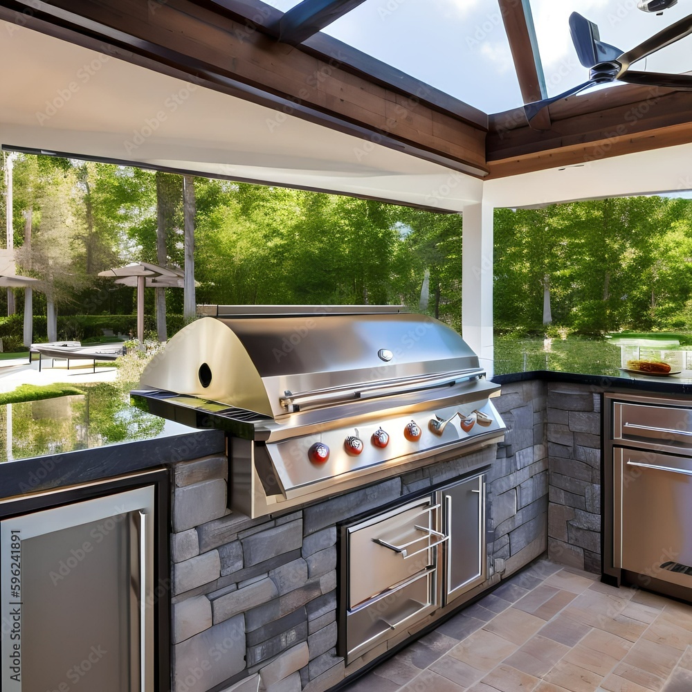 2 A custom-built outdoor kitchen with a pizza oven, grill, and sink for ...