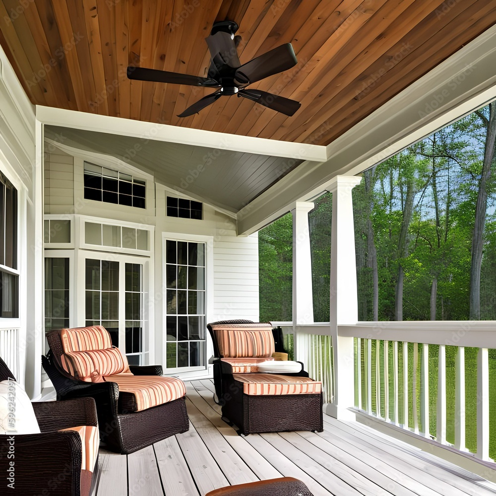 6 A covered porch with rocking chairs, a porch swing, and a ceiling ...