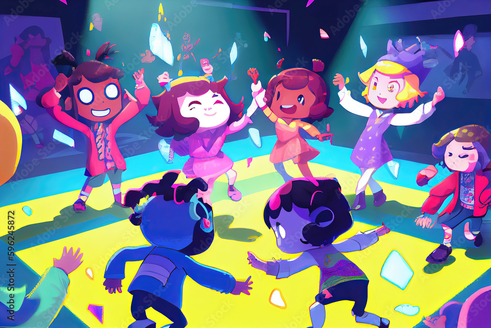Happy cartoon children dancing in disco to music (Generative AI) Stock ...