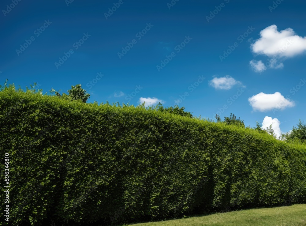 Western thuja emerald green hedge, evergreen trees planted abreast make ...