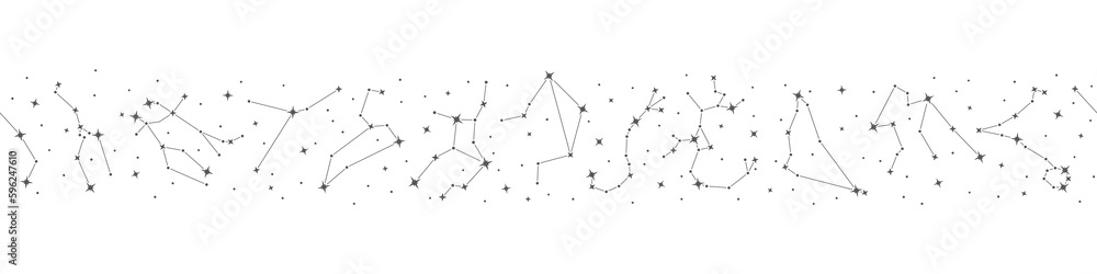 Twelve zodiac constellations, connected stars trendy astrology seamless ...