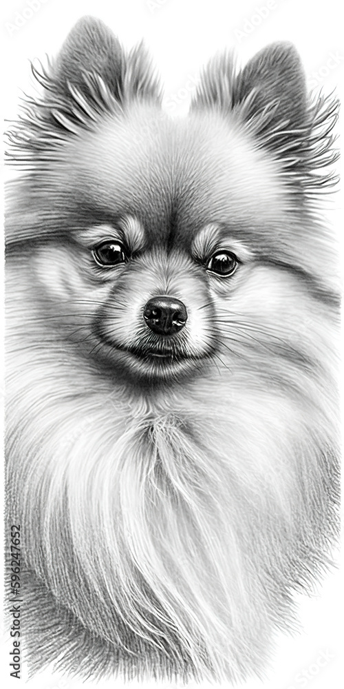 Drawing of a Pomeranian Dog. Dog head isolated on white background ...