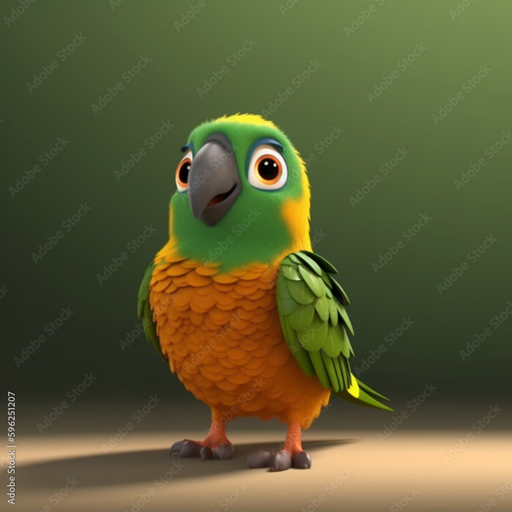Green-Cheeked Conure Pixar Style 3D Animation yello , Generative Ai ...