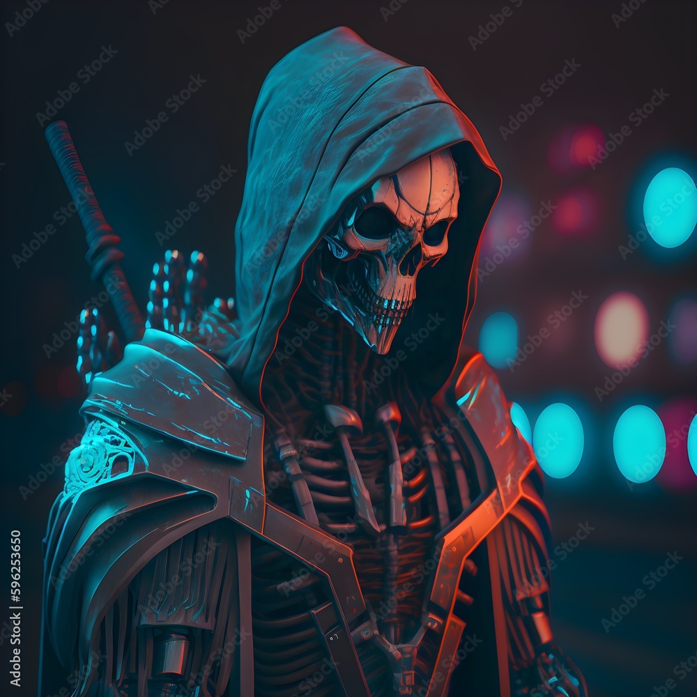 neon cyberpunk robotic grim reaper hyper realistic Ultra realistic ...