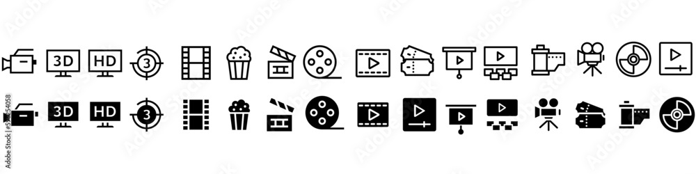 Cinema vector icon set. movie illustration symbol collection. movie ...
