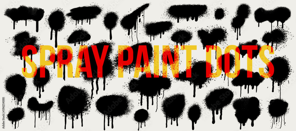 Vetor de Big set of spray paint dots. Splatter drips, grunge art circle ...
