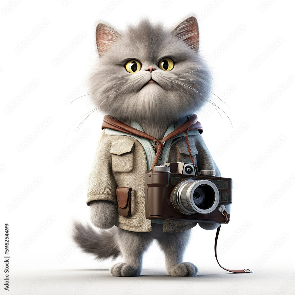 Cute cartoon character cat photographer. Generative AI. Stock ...