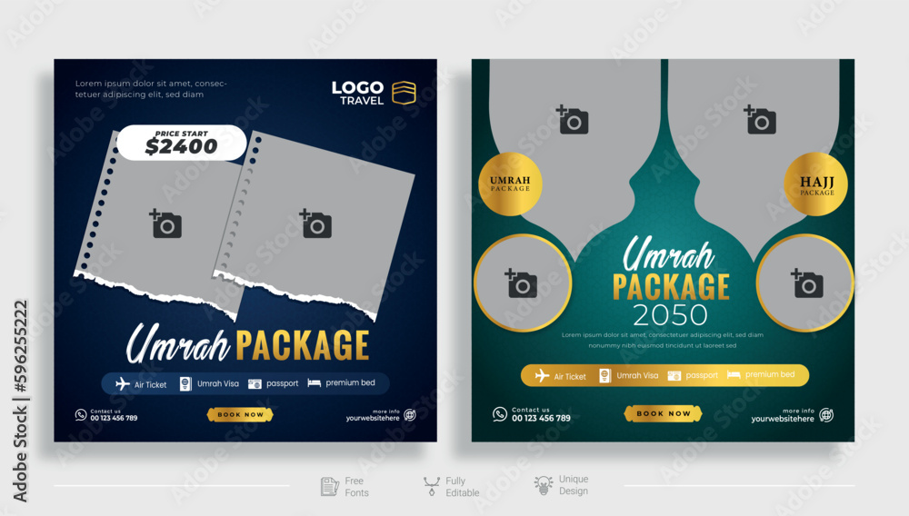 Luxury of islamic tour and travel social media template design. hajj ...