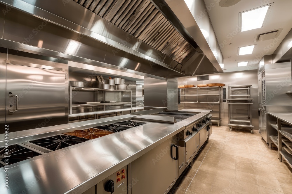modern restaurant kitchen with sleek and functional design, including ...