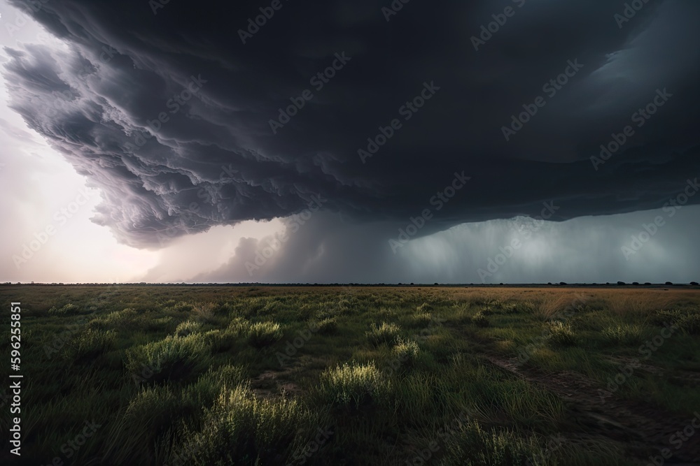 storm clouds rolling in over the horizon, signaling the approach of a ...