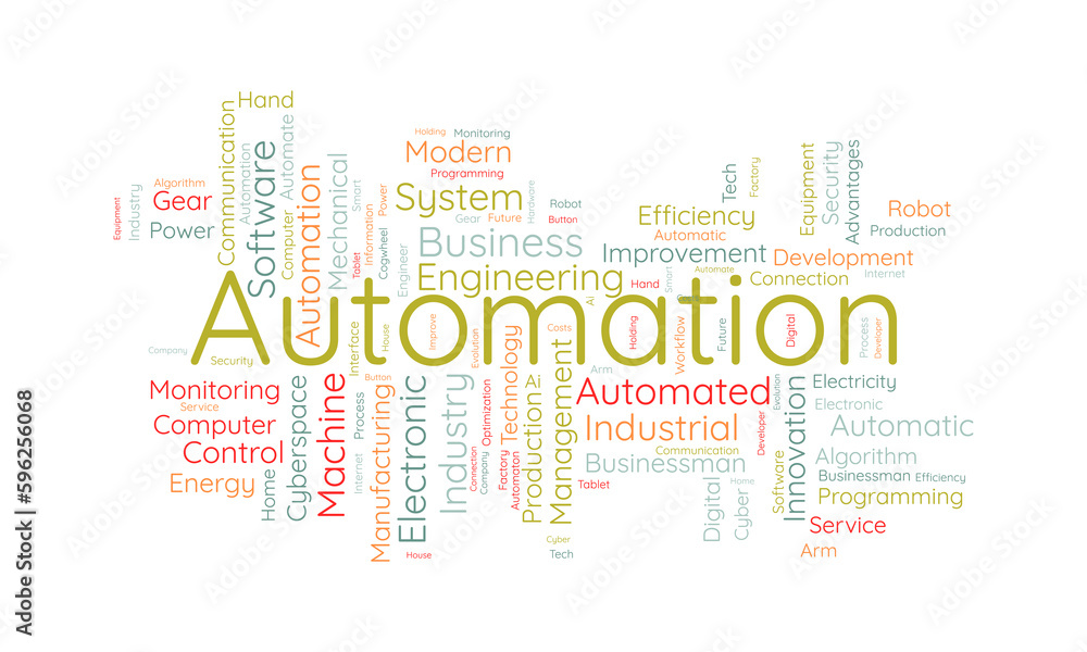 Word cloud background concept for automation. Electronic software ...