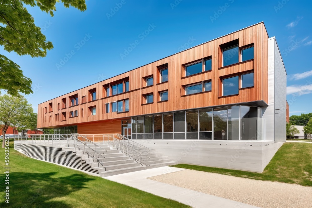 modern school with clean and sleek exterior, built for the future ...