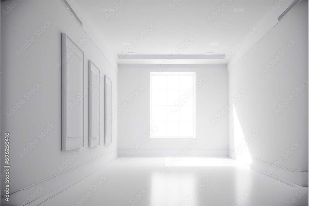 Minimalistic interior design with plain white room of museum or gallery ...