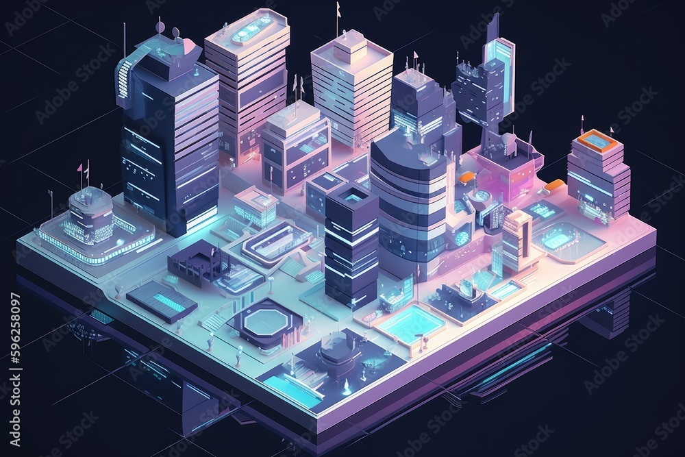 on-site visit to futuristic city, with detailed isometric and ...