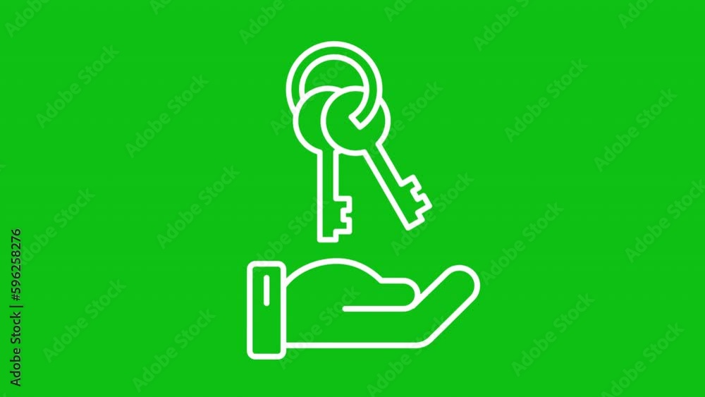Keys handover white line animation. Buying house. Car purchase deal ...